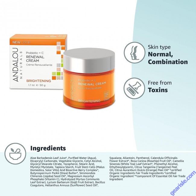 Buy Brightening Probiotic Plus C Renewal Cream 1.7 Oz Andalou Naturals