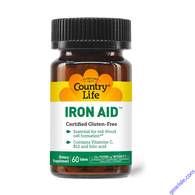 Buy Country Life Iron Aid 15mg Vitamins C B12 & Folic Acid 60 Tablets