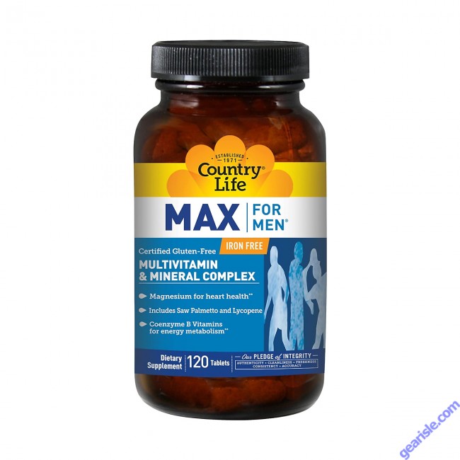 Country Life Max Men Multivitamin & Mineral Complex Vegetarian 120 Tablets