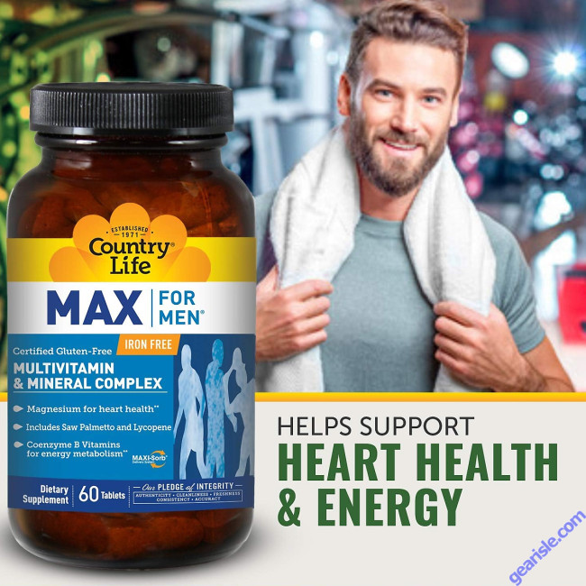 Buy Country Life Max Men Multivitamin Certified Iron & Gluten Free 60 ...