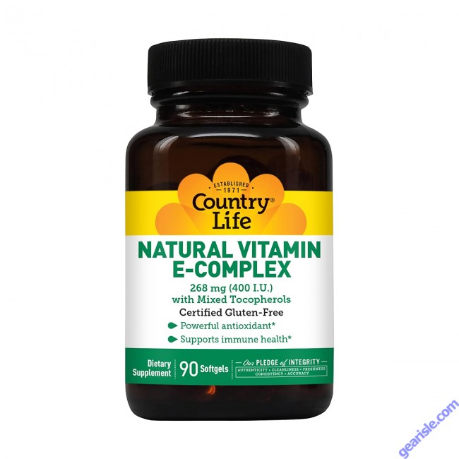 Country Life Natural Vitamin E Complex 400 IU Mixed Tocopherols 90 ...