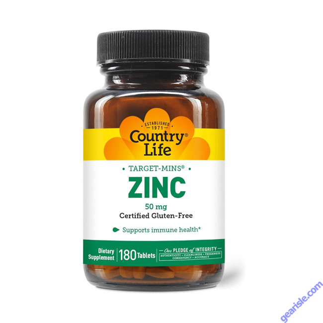 Buy Country Life Zinc 50mg Certified Gluten Free & Vegan Immune Support ...