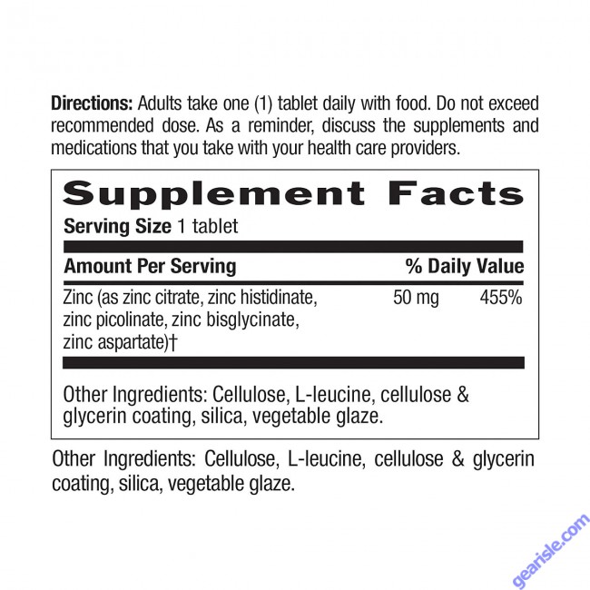 Country Life Zinc 50mg Certified Gluten Free & Vegan Immune Support 180 ...