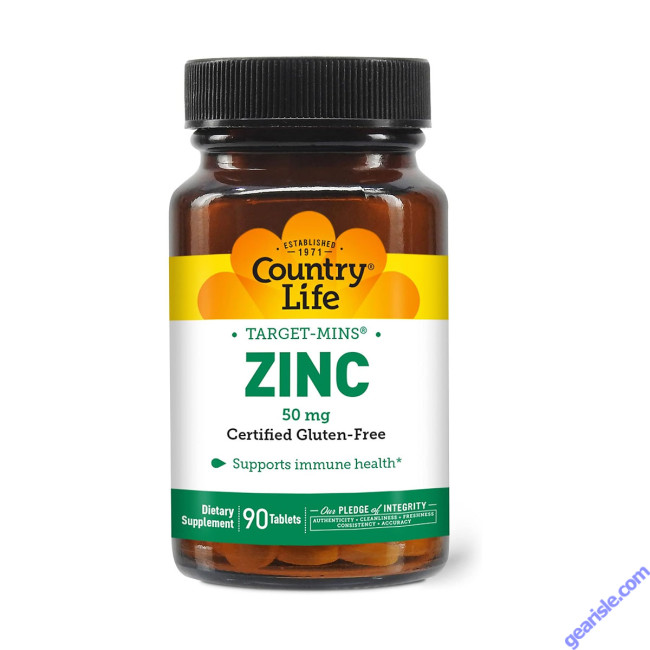 Country Life Zinc 50mg Immune Support Certified Gluten Free 90 Tablets ...