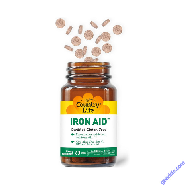 Buy Country Life Iron Aid 15mg Vitamins C B12 & Folic Acid 60 Tablets