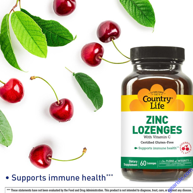 Buy Country Life Zinc Lozenges Vitamin C & Cherry Flavor Gluten Free 60 ...