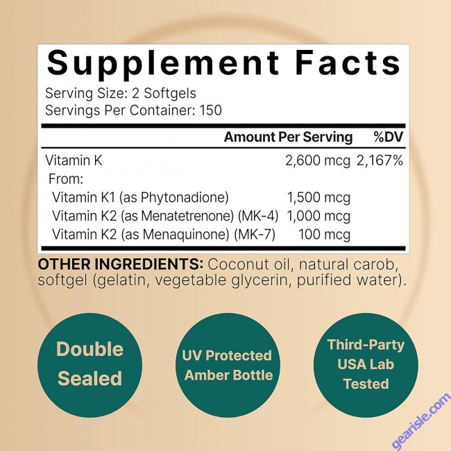 Buy NatureBell Vitamin K Complex Softgels 2600mcg Heart & Bone Support ...