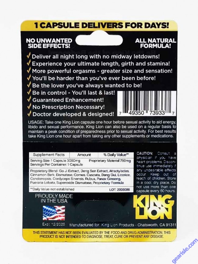 King Lion Male Enhancement Pill 3000mg Gold Formula