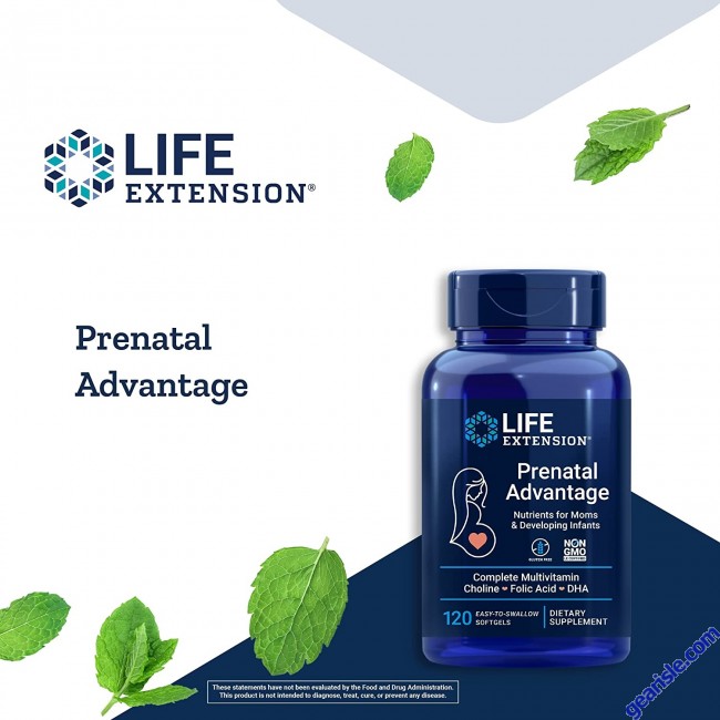 Life Extension Prenatal Advantage 120 Softgels Multivitamin Folic Acid