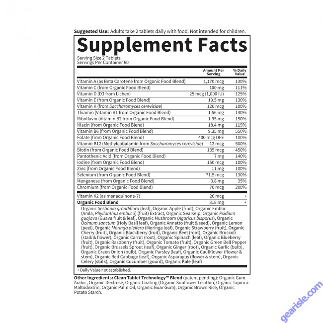 Organic Mens Multivitamin Vegan Minerals Health & Well Being 120 ...