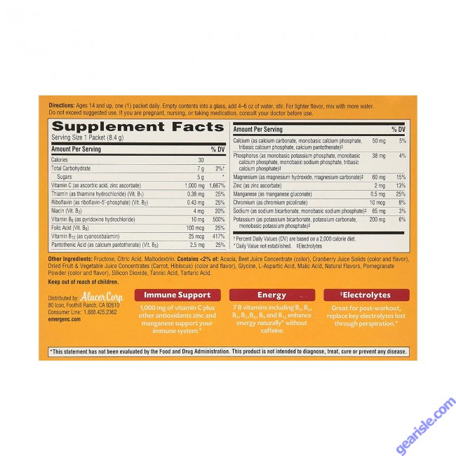 Buy Emergen C Cranberry Pomegranate 1000mg Vitamin C Powder 30 Packets