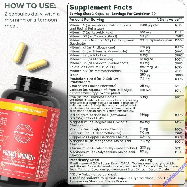 Buy Primal Harvest Women's Multivitamin Immune Support & Energy Boost ...